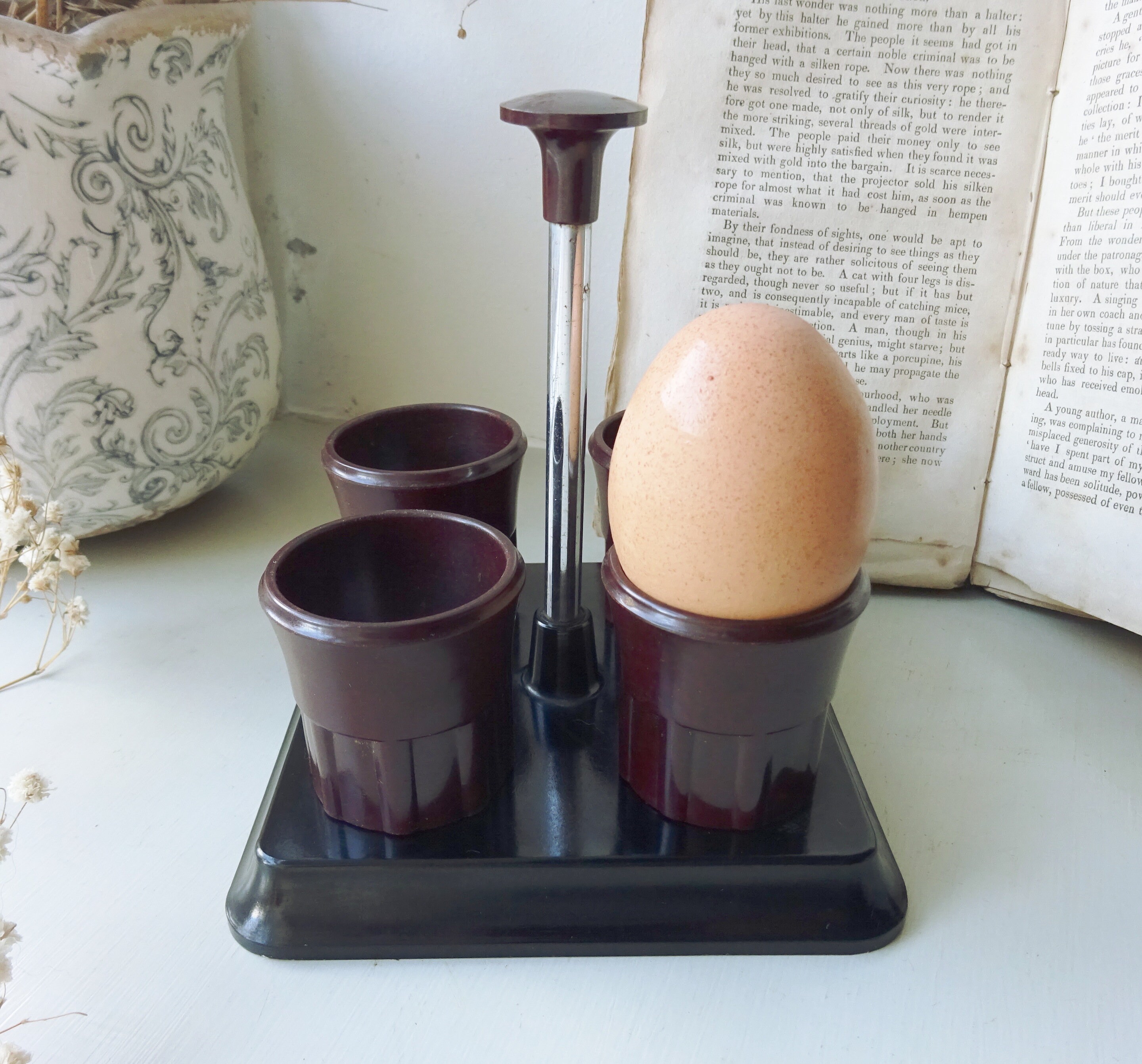 Antique Bakelite Egg Cup Set and Stand Brown Bakelite 4 Egg - Etsy