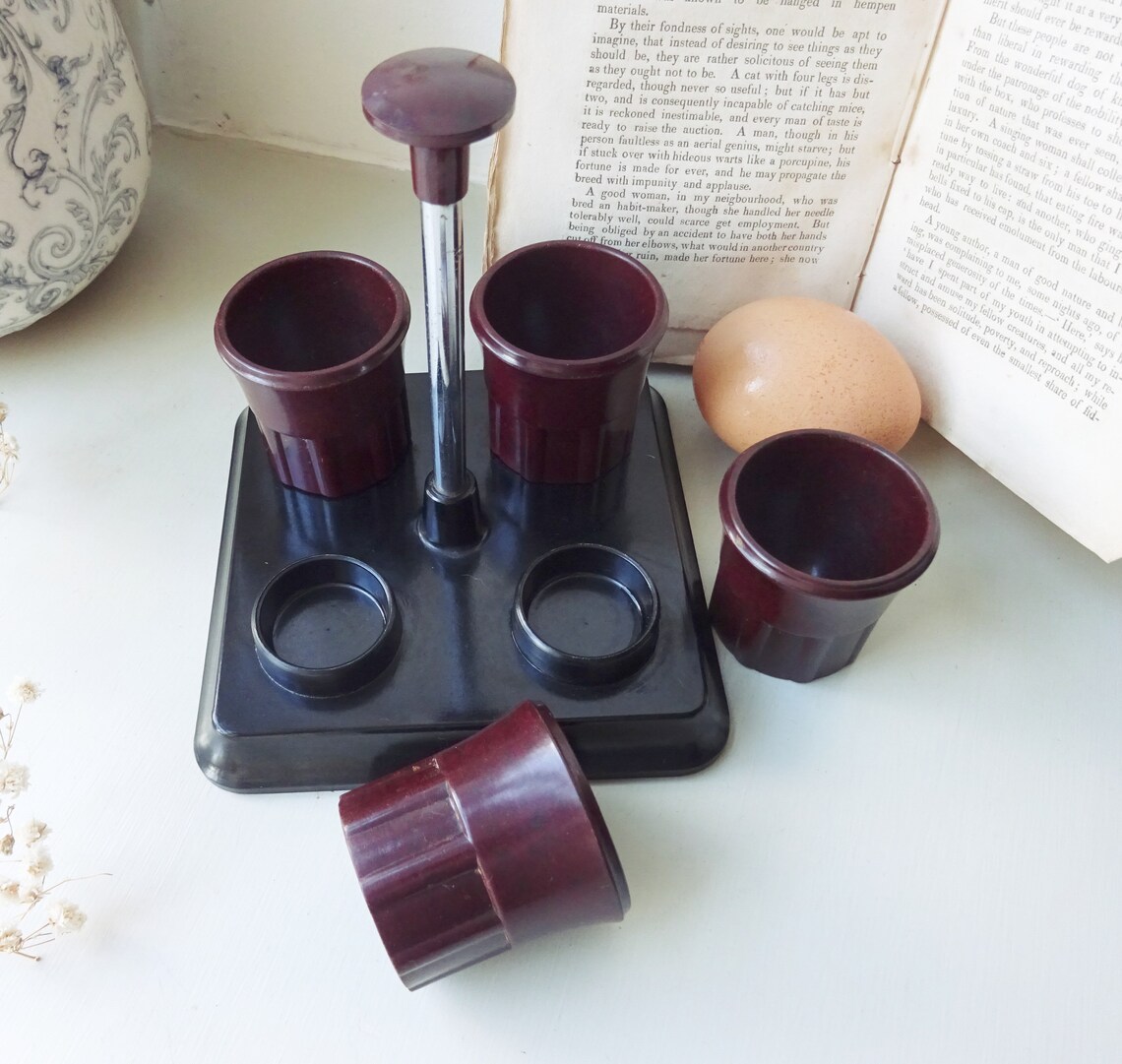 Antique Bakelite Egg Cup Set and Stand Brown Bakelite 4 Egg - Etsy