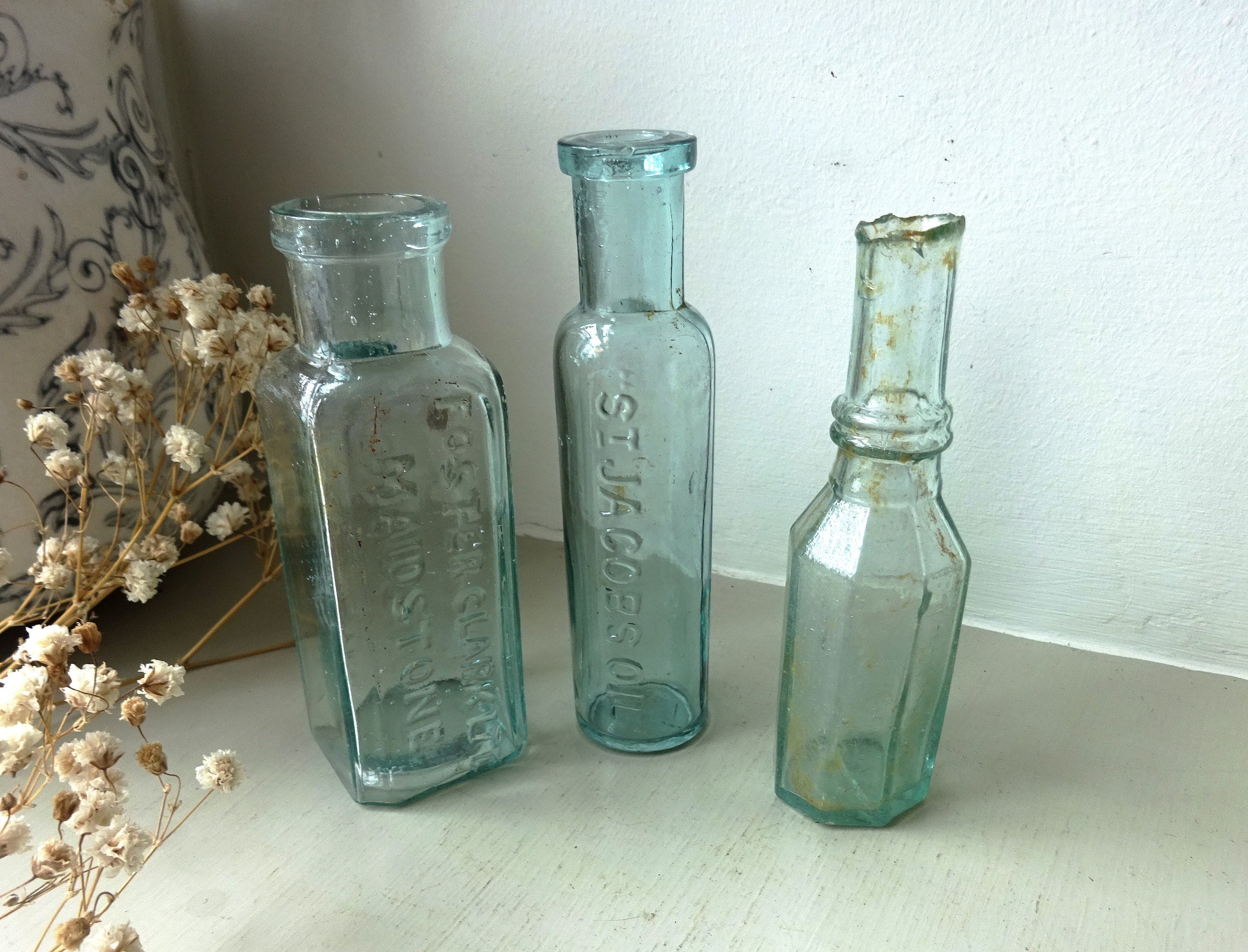 Antique Aqua Octagonal Bottle, Burst Lip Sauce Bottle, Shear Top, Aqua ...
