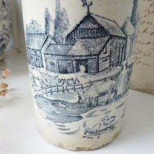 Antique Pottery Jug With Transfer Printed Farmyard Scene in Dark Blue ...
