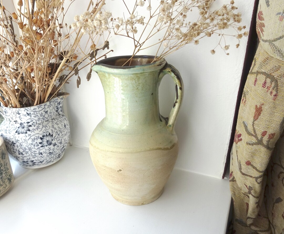 Vintage Pottery Jug, Slipware Celadon Glaze, Studio Pottery Hand Coiled ...