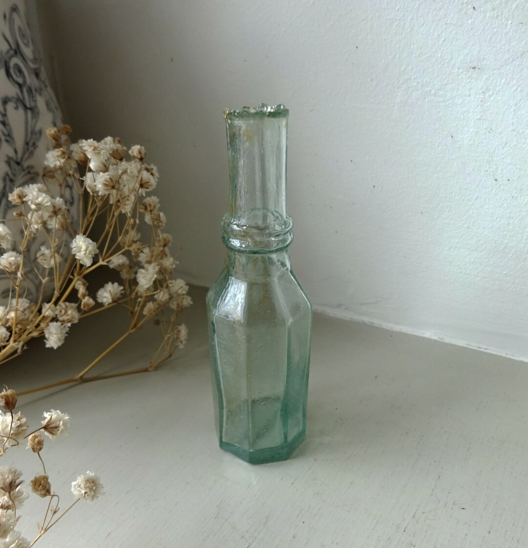 Antique Aqua Octagonal Bottle, Burst Lip Sauce Bottle, Shear Top, Aqua ...