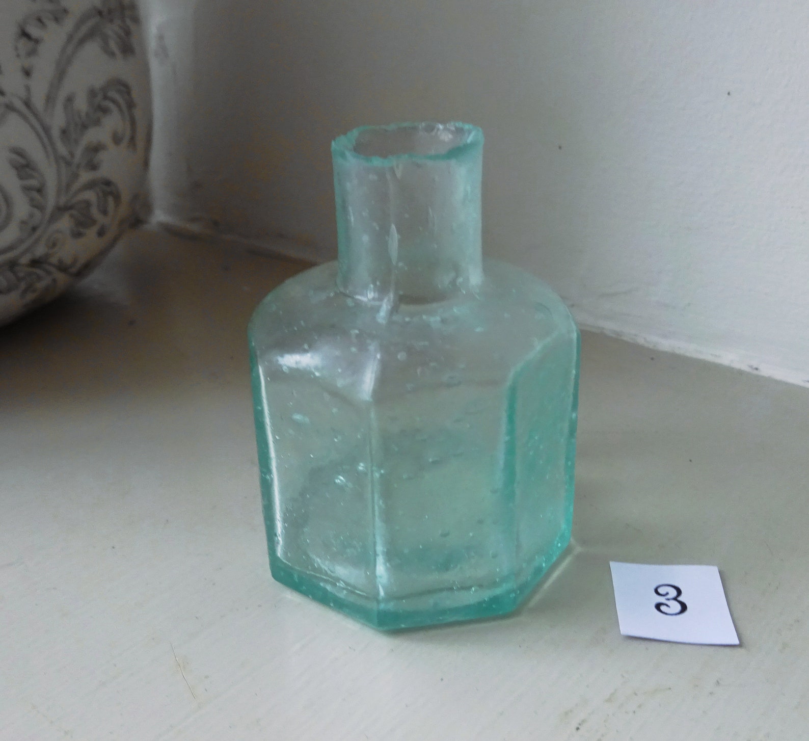 Victorian Ink Bottle X 1 Aqua Glass Octagonal Ribbed Pen | Etsy UK