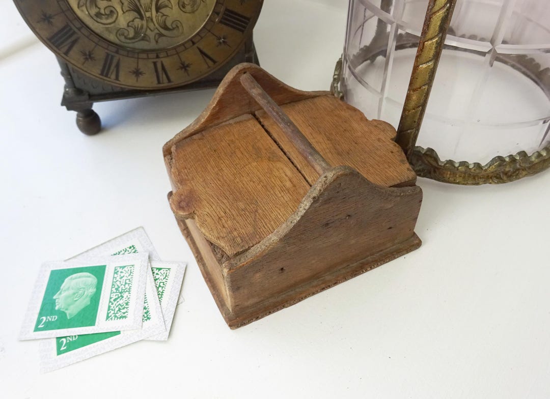 Antique Wooden Stamp Box, Folk Art Handmade Plywood, Twin Lids and a ...