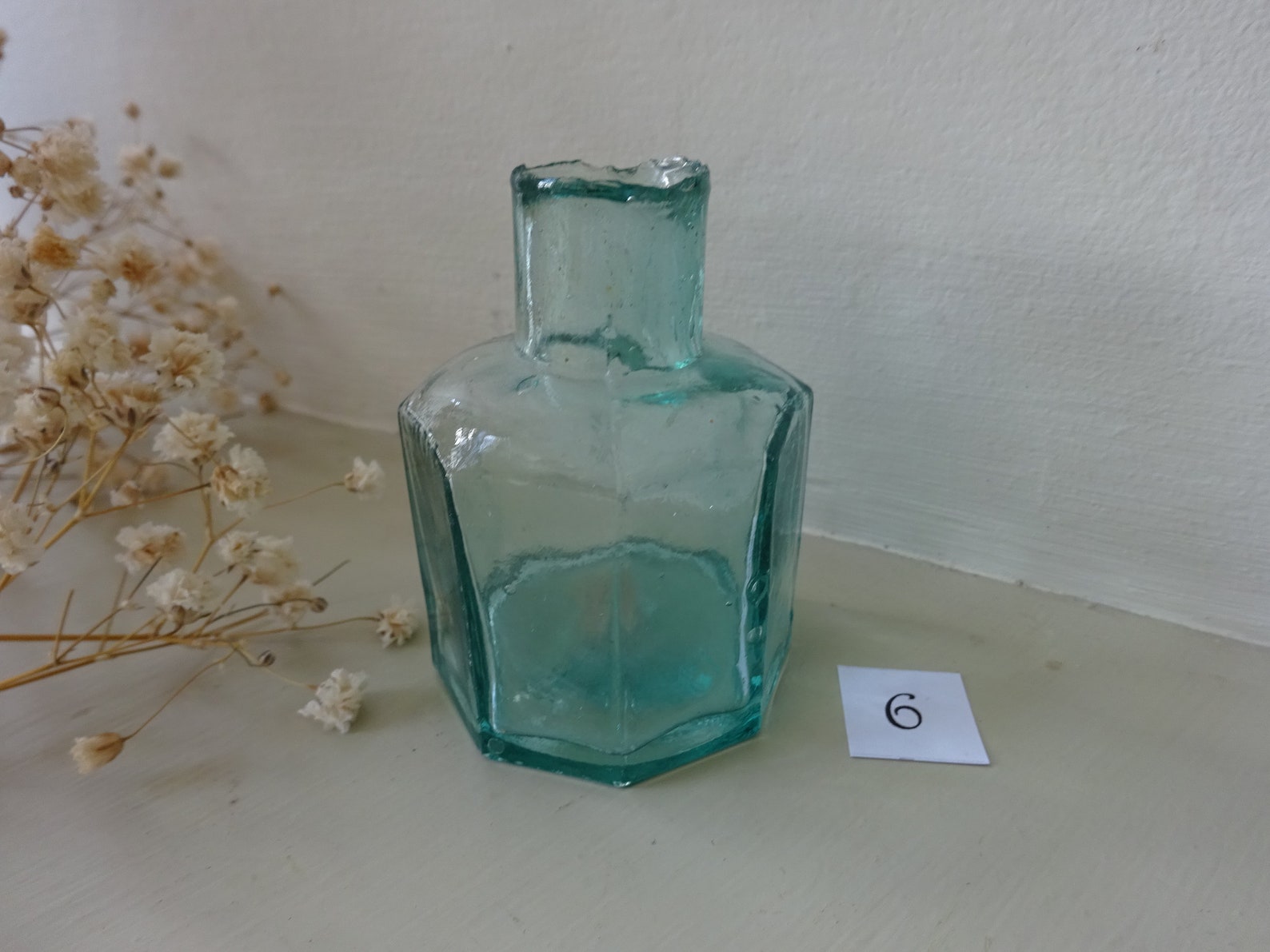 Victorian Ink Bottle X 1 Aqua Glass Bottles Octagonal Bell | Etsy UK