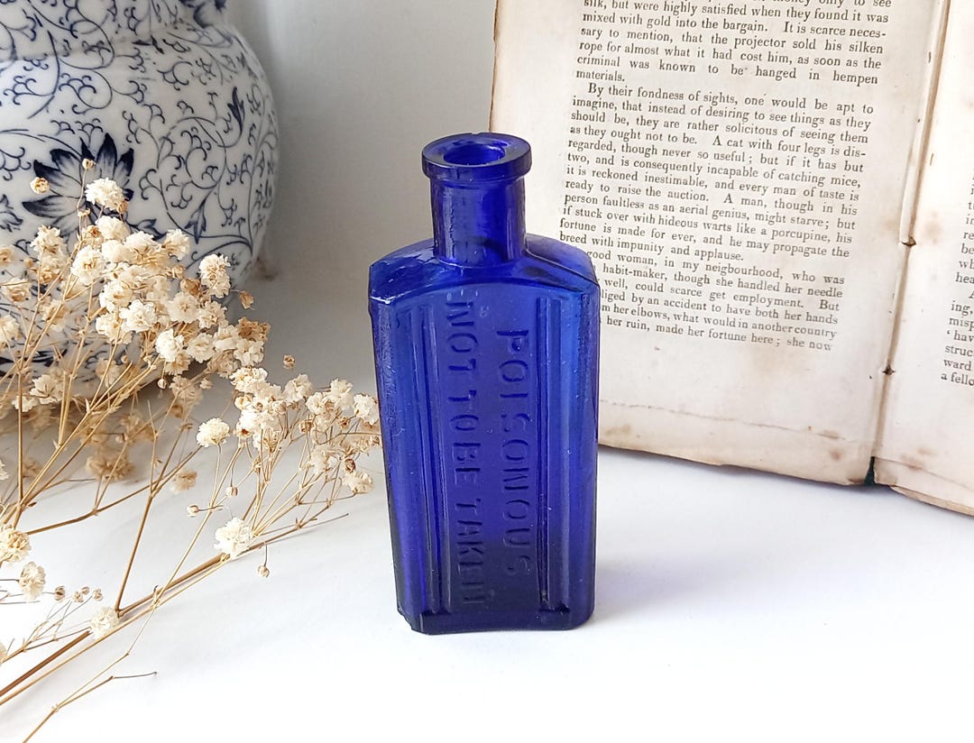 Antique Rare Cobalt Poison Bottle Embossed POISONOUS Not to Be Taken, 2 ...