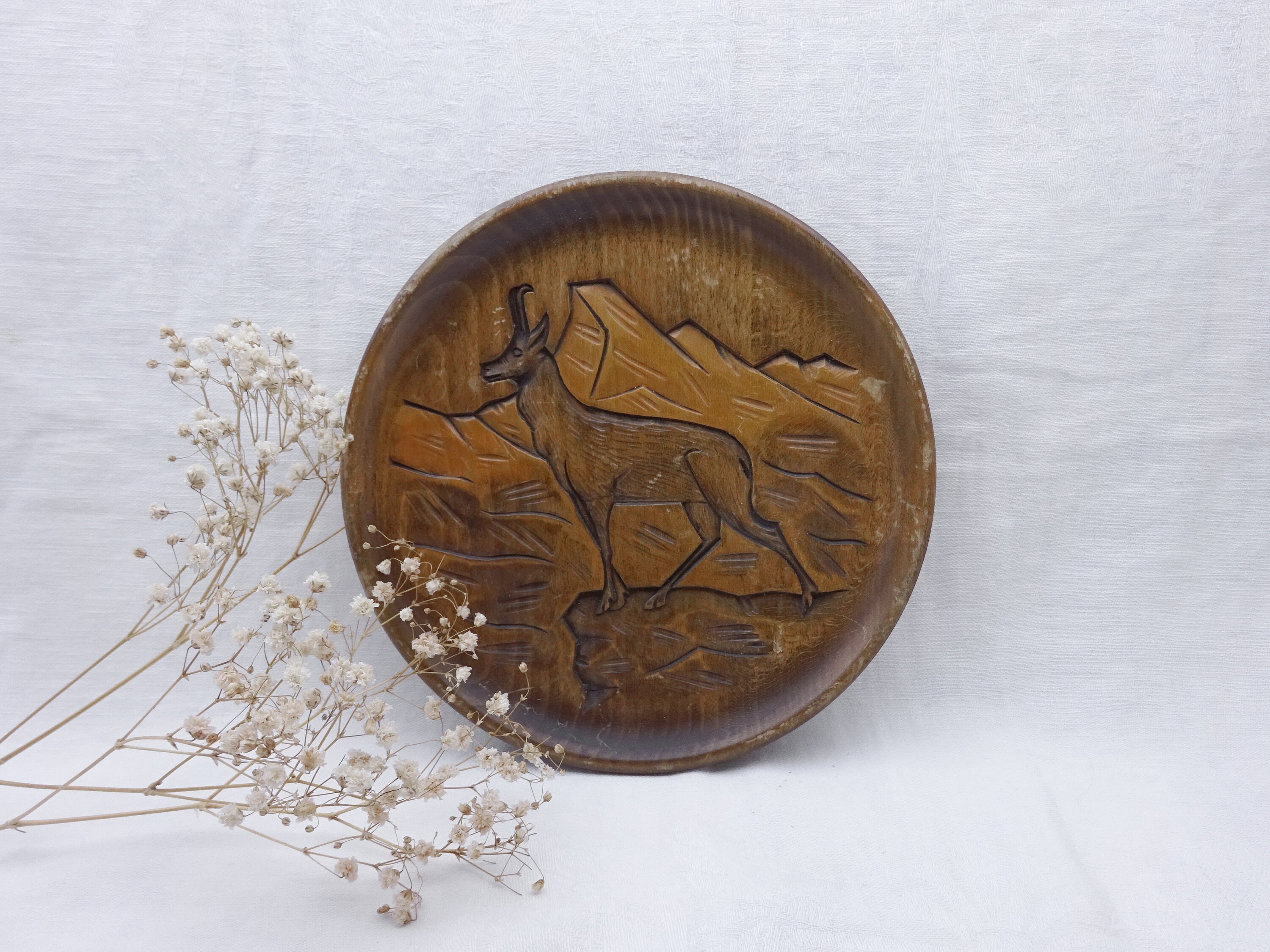 Vintage Carved Wooden Plate Depicting Mountain Goat Black - Etsy