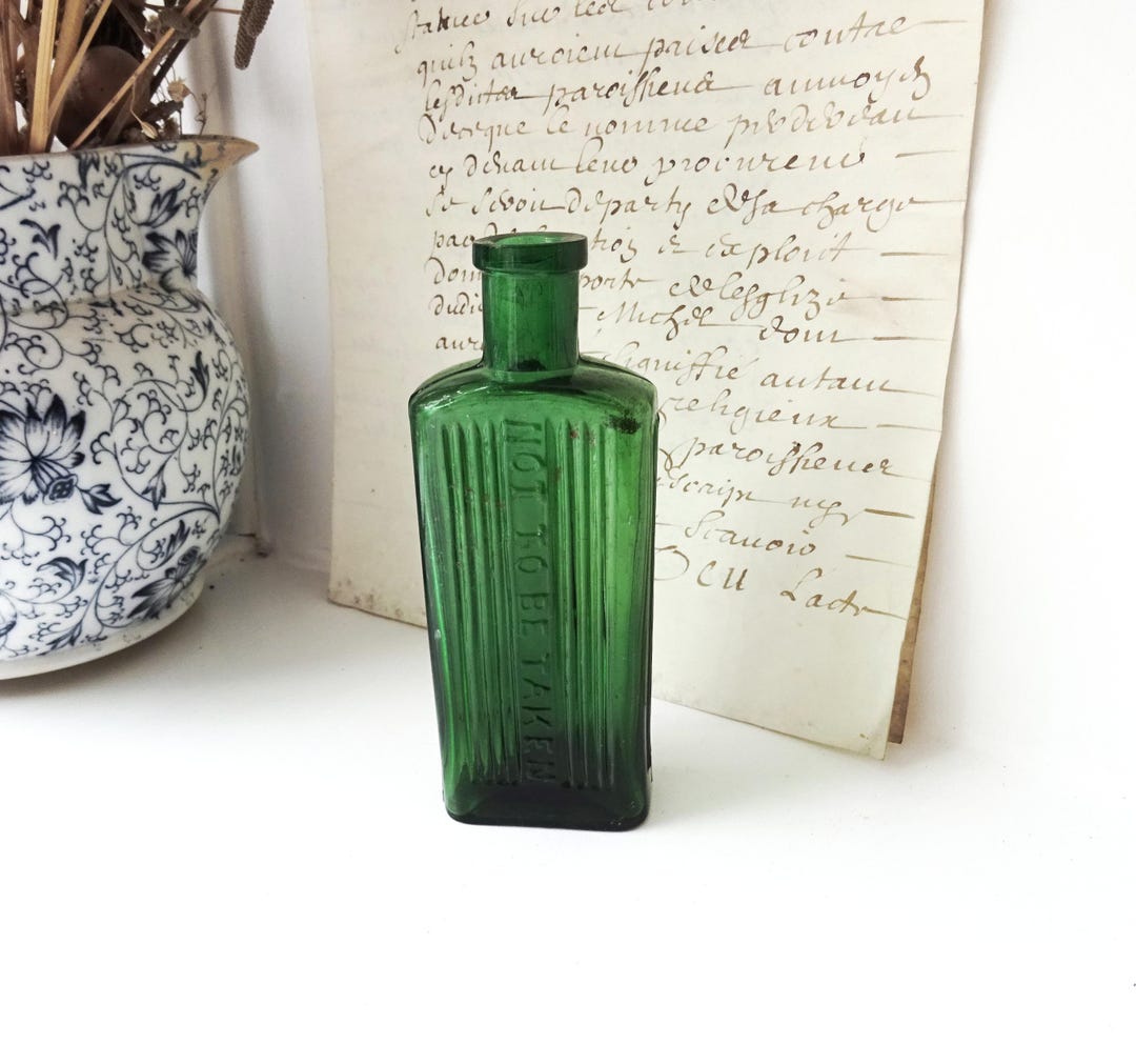 Antique Green Glass Poison Bottle, Rectangular 3 Ounce Not to Be Taken ...