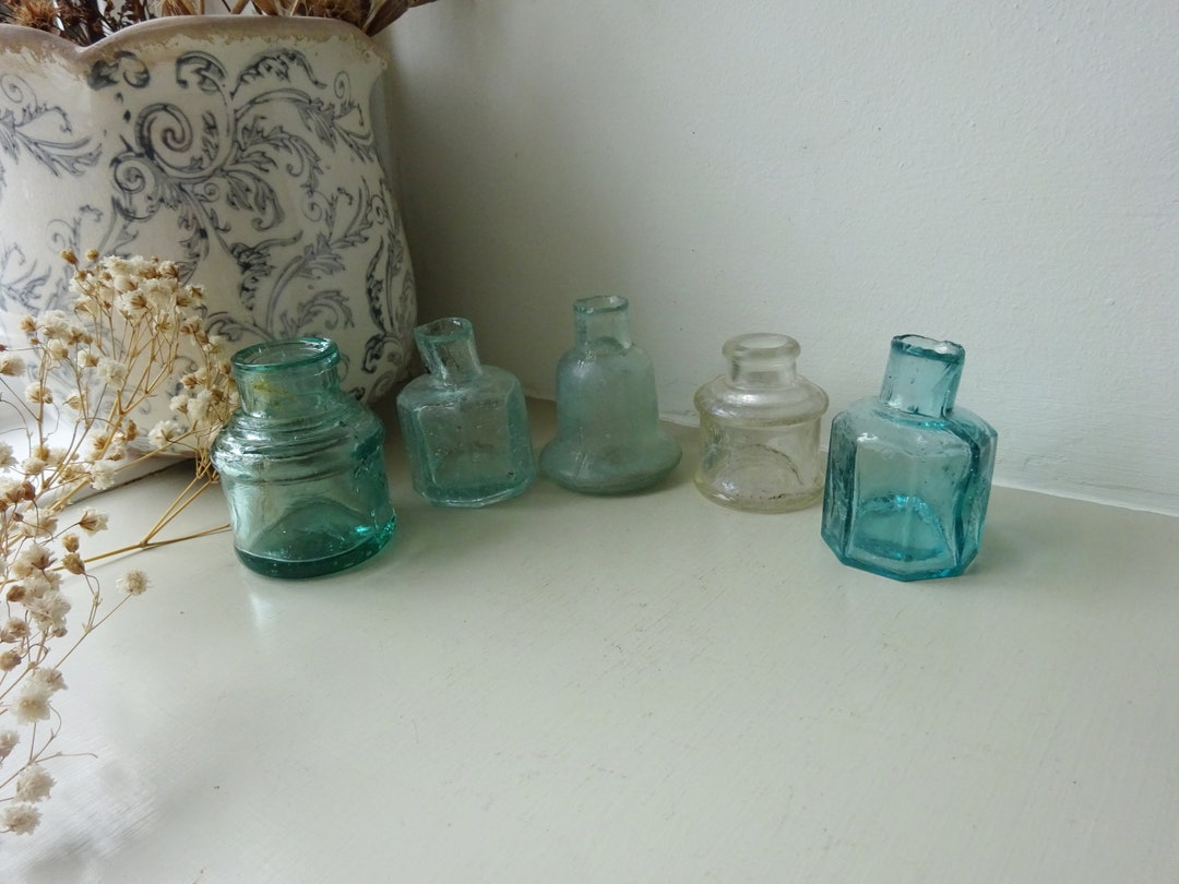 Antique Aqua Ink Bottle X1, Burst Tops, Bell Shape, Octagonal, Cotton ...
