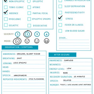 Seizure Tracker Printable Blue | Epileptic and Non-epileptic Seizures ...