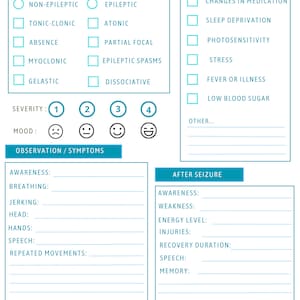 Seizure Tracker Printable Blue | Epileptic and Non-epileptic Seizures ...