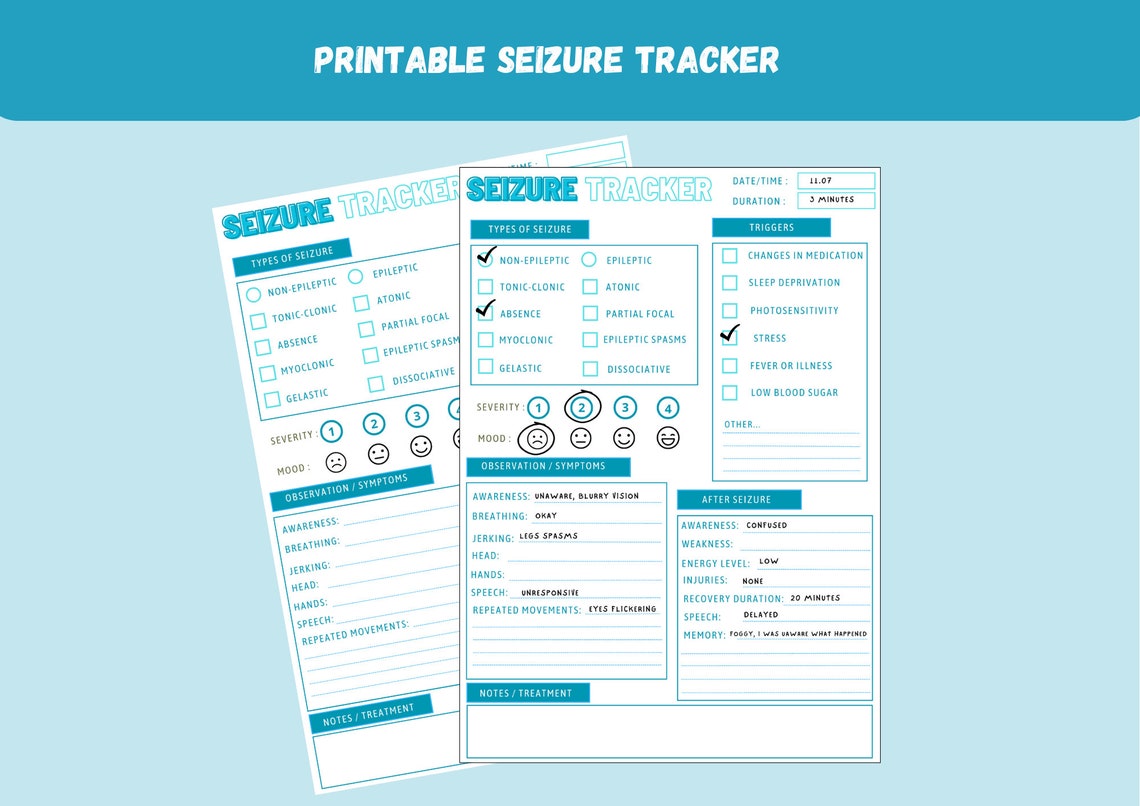 Seizure Tracker Printable Blue | Epileptic and Non-epileptic Seizures ...