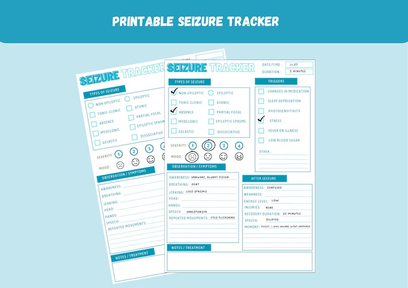 Seizure Tracker Printable Blue | Epileptic and Non-epileptic Seizures ...