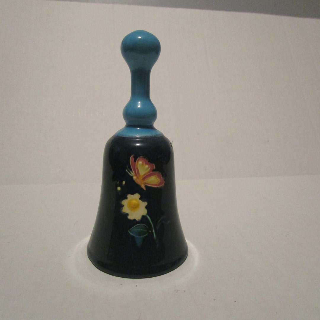 Dark Blue Bell With Flowers and Butterly, With Light Blue Handle - Etsy