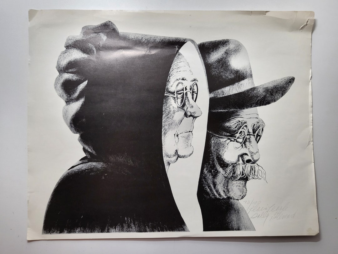 Signed Amish Folk Art Print: Black & White Americana Portrait - Limited ...