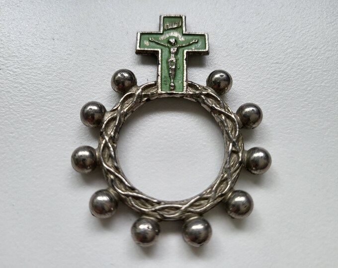 Finger Rosary, Green Crucifix, Vintage Made in Italy, Pocket Rosary ...