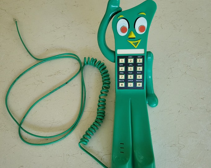 Vintage GUMBY PHONE, Lewco Prema Toy Co, Push Button Green Telephone ...