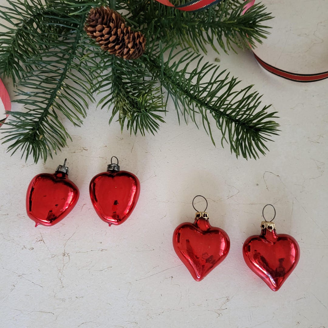 Mini Glass Heart Ornaments, 4 Vintage West Germany Hand Blown Red ...