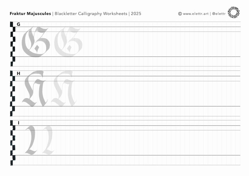 Fraktur MAJUSCULES / UPPERCASE Blackletter Calligraphy Worksheets ...