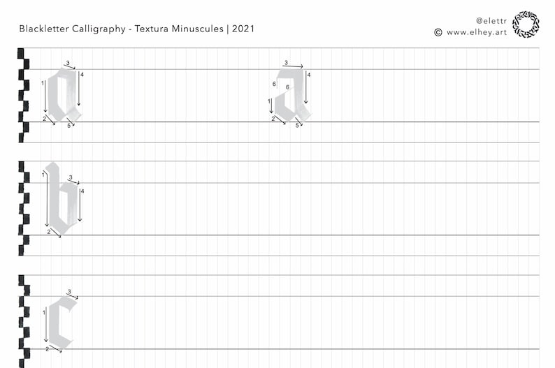 Blackletter Calligraphy Worksheets: Textura Gothic Lowercase (digital ...