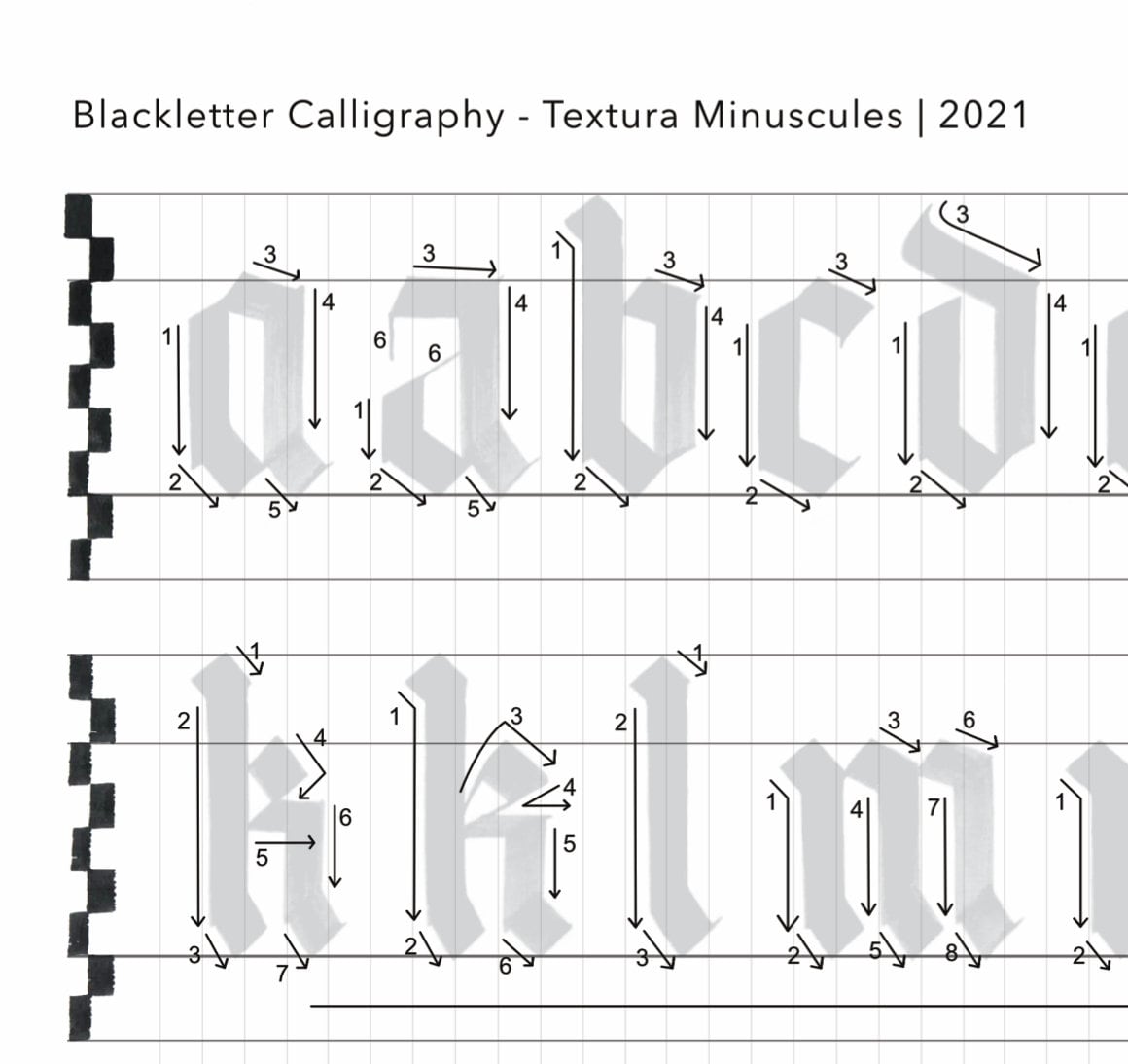 Blackletter Textura Calligraphy Worksheets, Lowercase Textura Learn ...