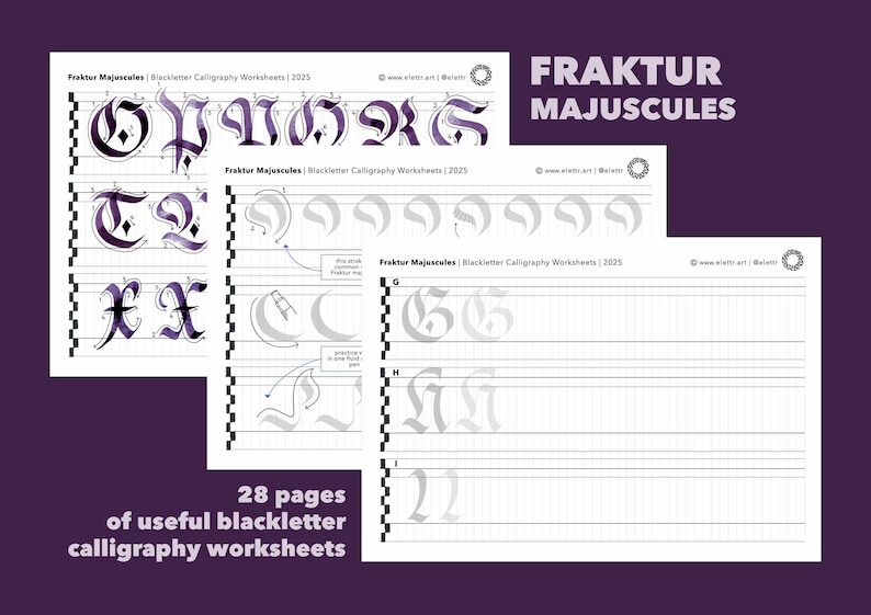Fraktur MAJUSCULES / UPPERCASE Blackletter Calligraphy Worksheets ...