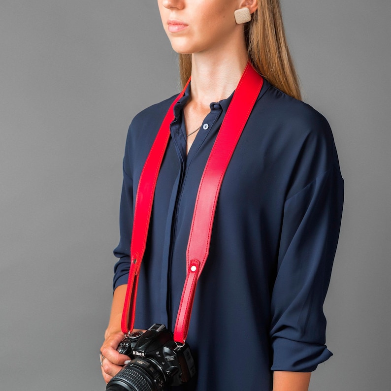 Red Leather Camera Strap Personalized Cross Body Strap Wrist / - Etsy