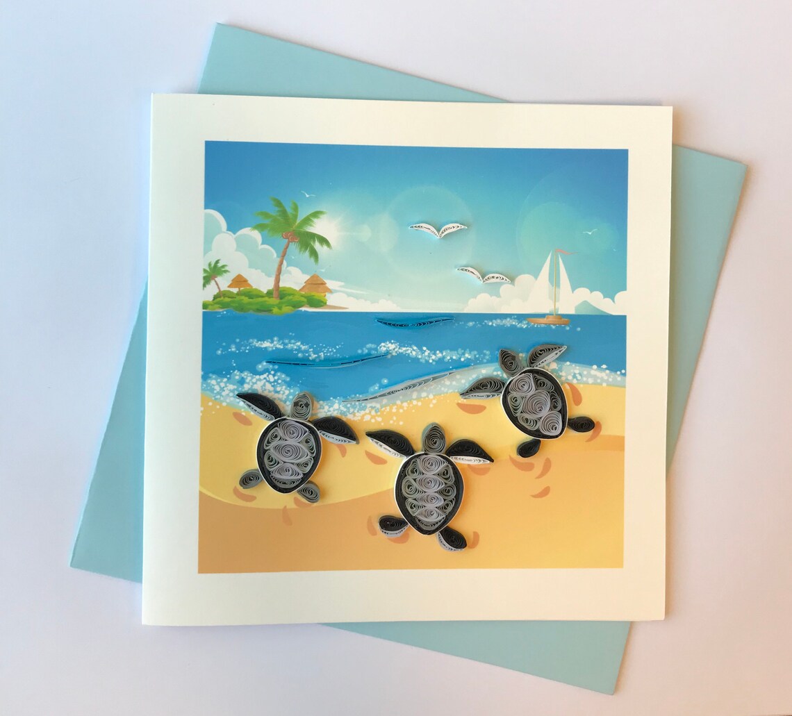 Sea Turtle Card Quilling Greeting Card Handmade Greeting - Etsy