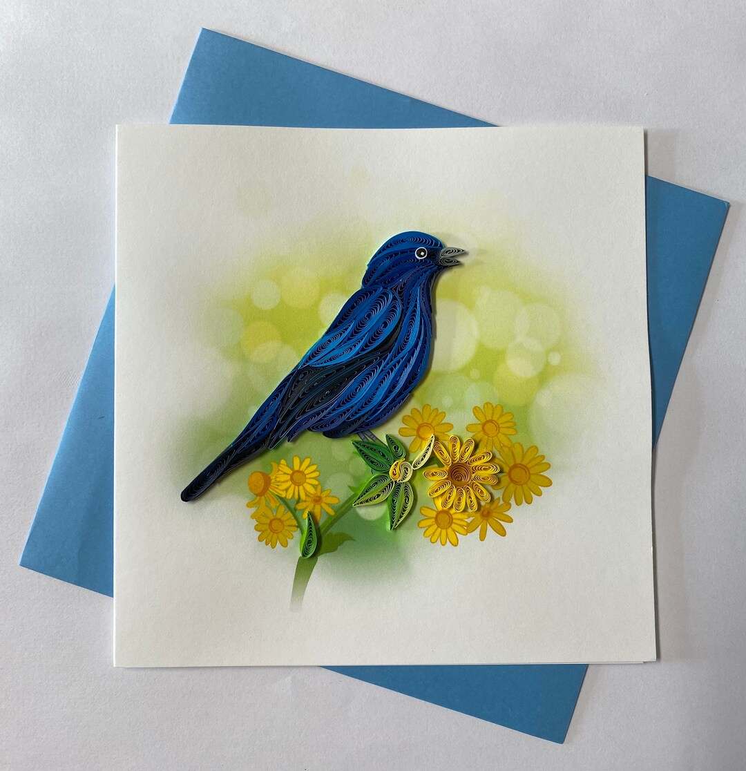 Indigo Bunting Bird Card, Quilling Greeting Card, Handmade Greeting ...