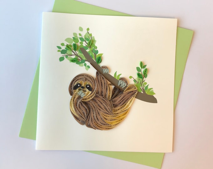 Sloth Card, Quilling Greeting Card, Handmade Greeting Card, Quilling ...
