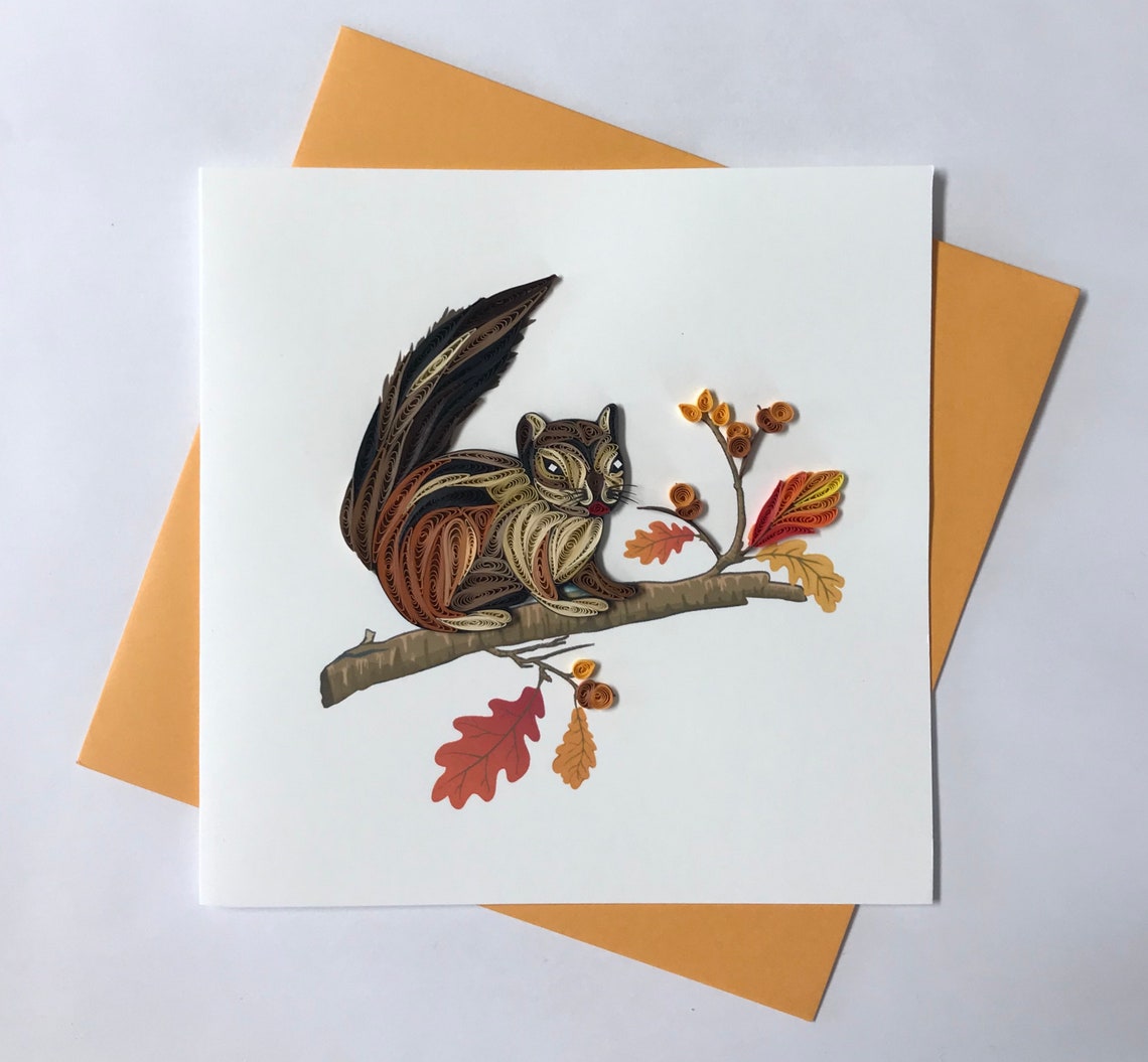 Chipmunk Quilling Greeting Card, Handmade Greeting Card, Quilling Cards ...