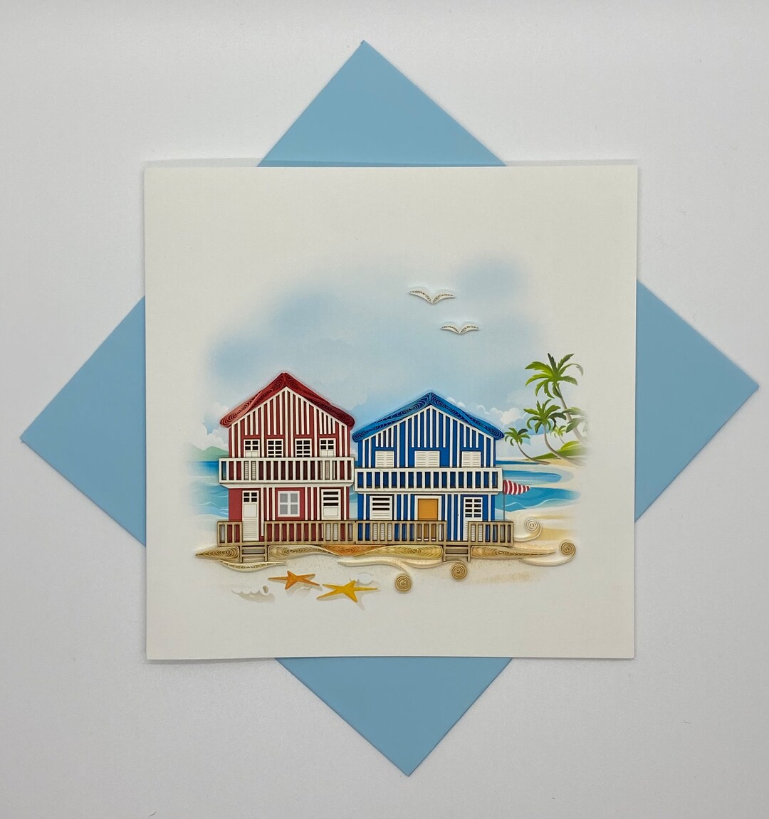 Beach House Quilling Greeting Card, Handmade Greeting Card, Quilling ...
