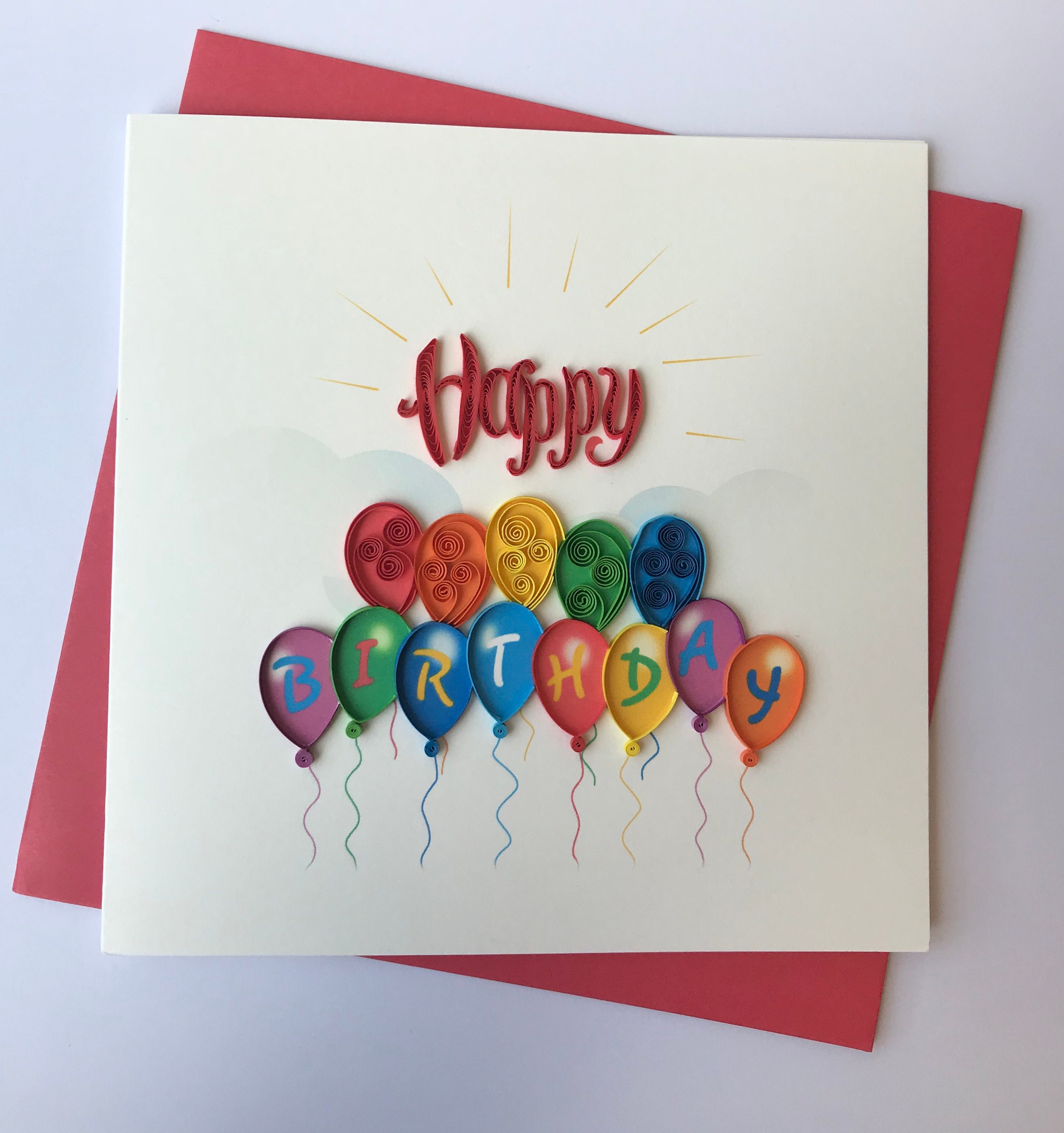 Happy Birthday Quilling Greeting Card, Handmade Greeting Card, Quilling ...