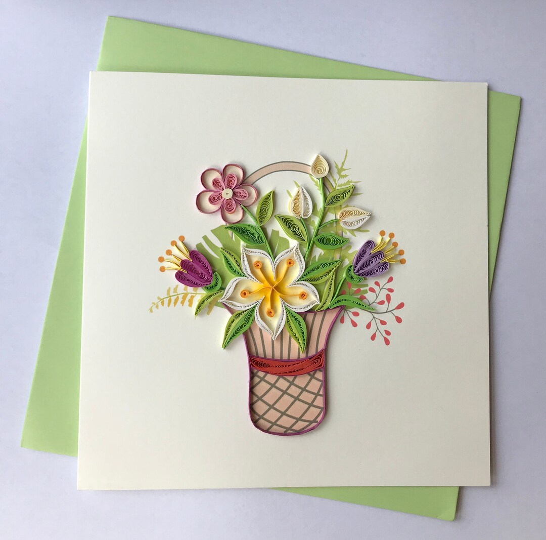 Flower Bouquet Greeting Card, Quilling Greeting Card, Handmade Greeting ...