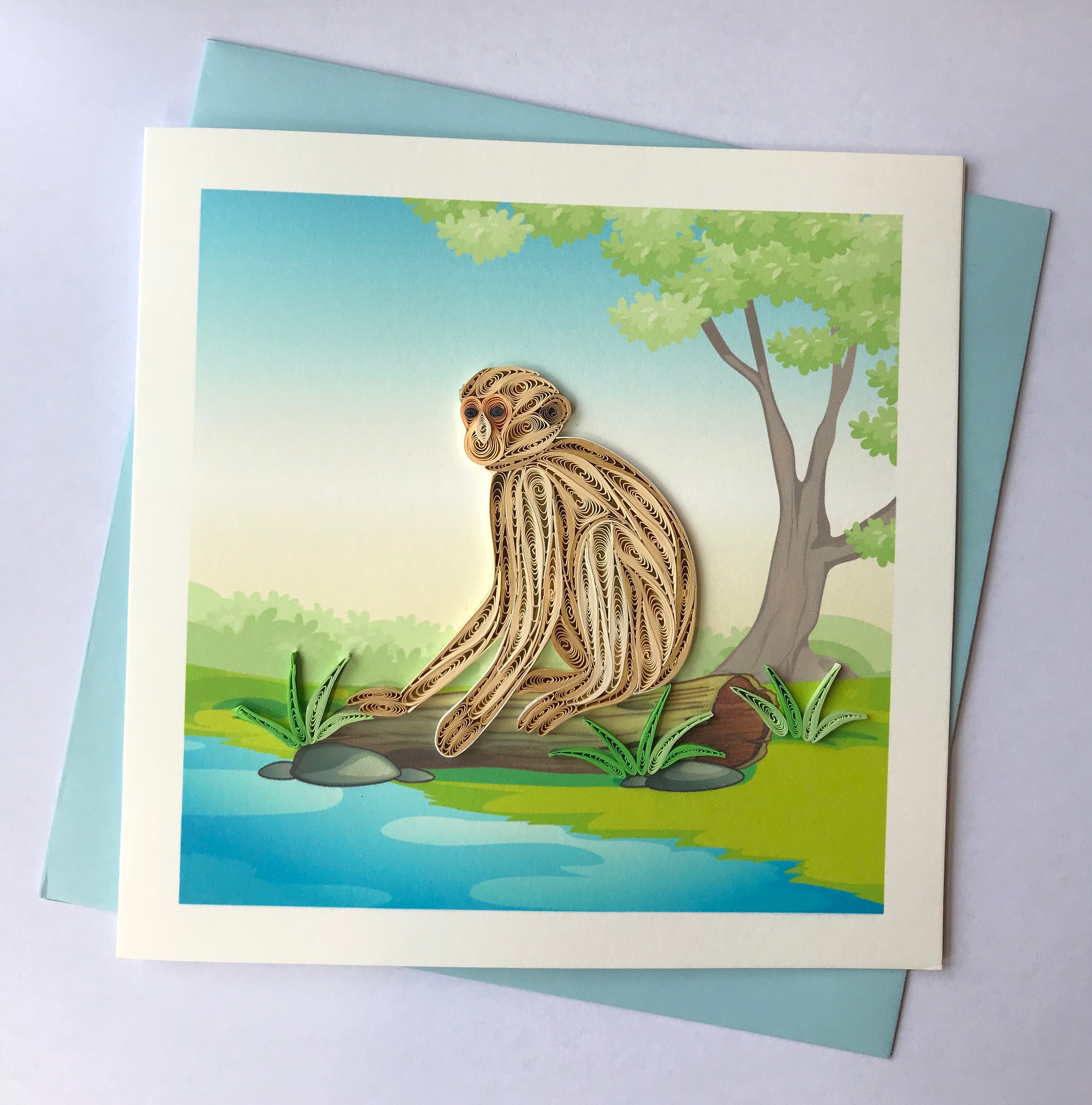 Monkey Greeting Card, Quilling Greeting Card, Handmade Greeting Card ...