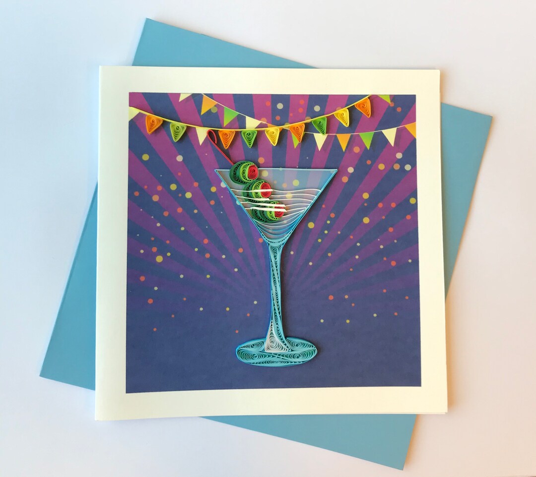 Martini Card, Quilling Greeting Card, Handmade Greeting Card, Quilling ...