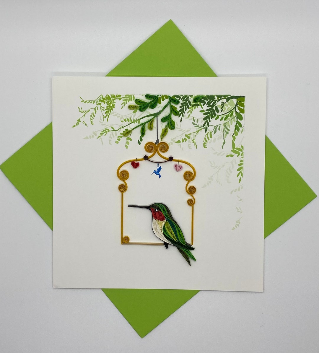 Hummingbird Swing Quilling Greeting Card, Handmade Greeting Card ...