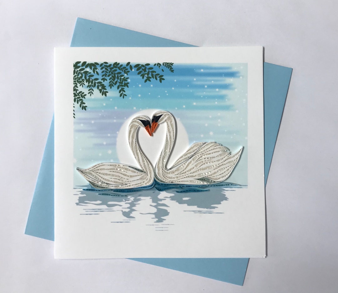 Swan Couple Quilling Greeting Card, Handmade Greeting Card, Quilling ...