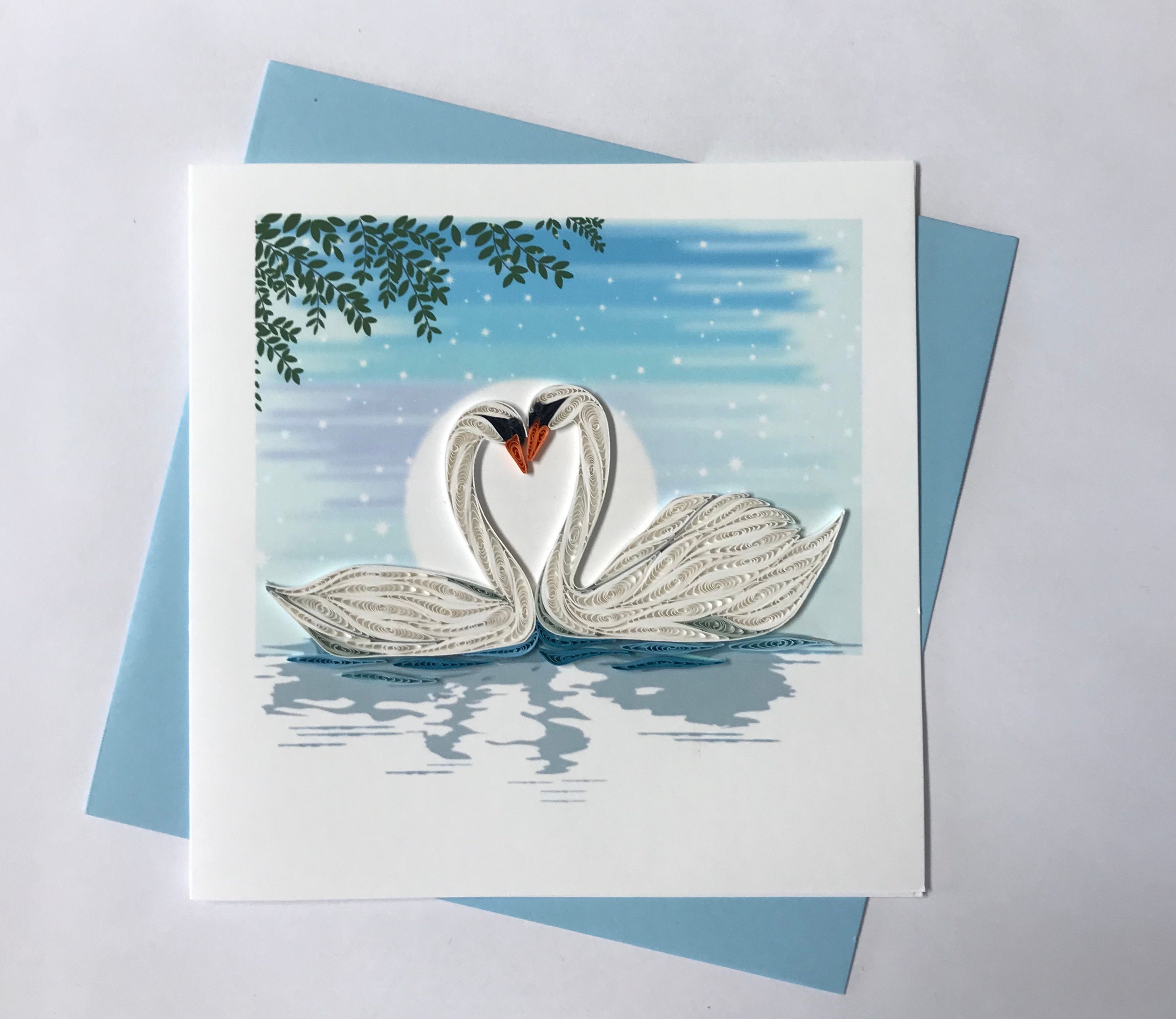 Swan Couple Quilling Greeting Card, handmade greeting card, quilling ...