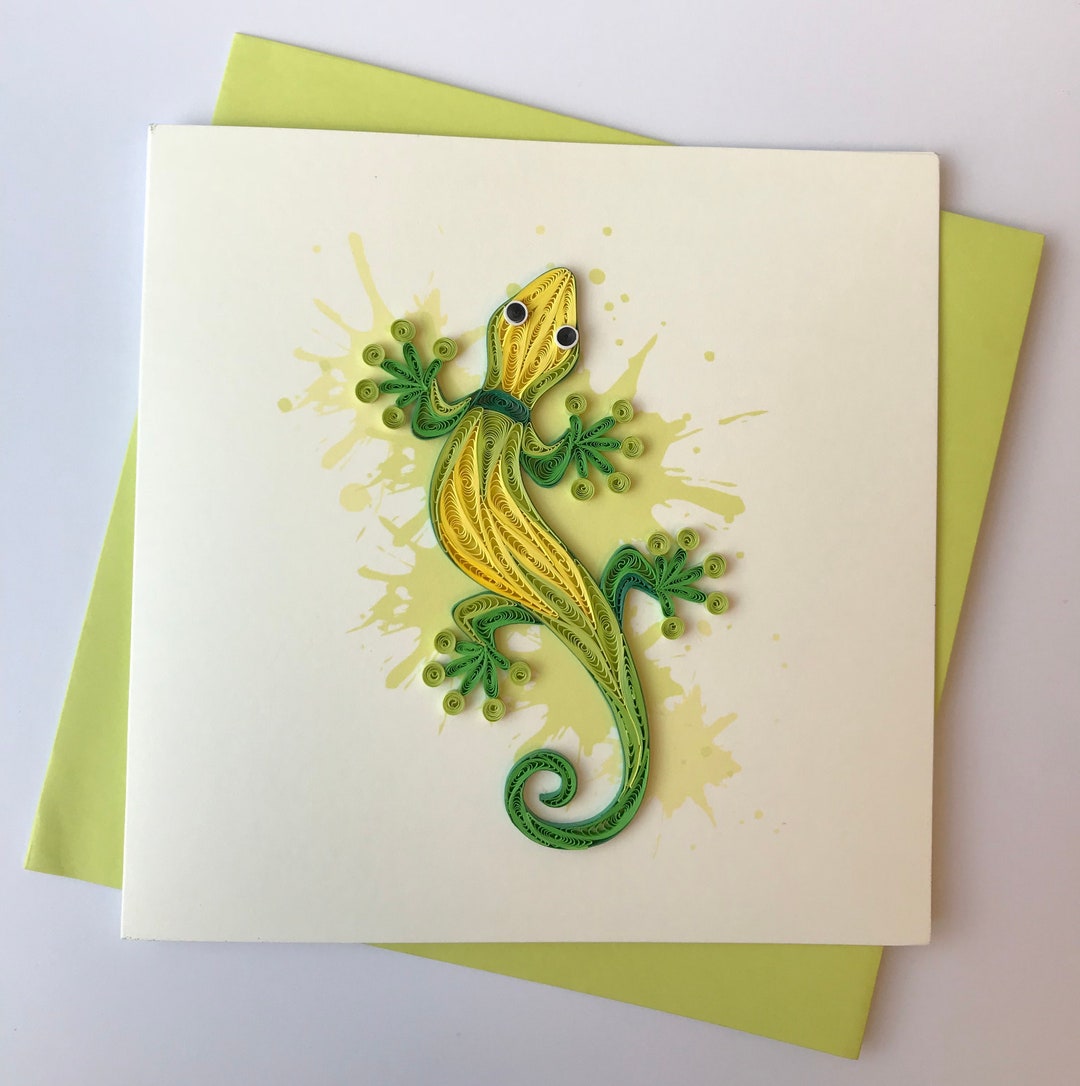 Gecko Greeting Card, Quilling Greeting Card, Handmade Greeting Card ...