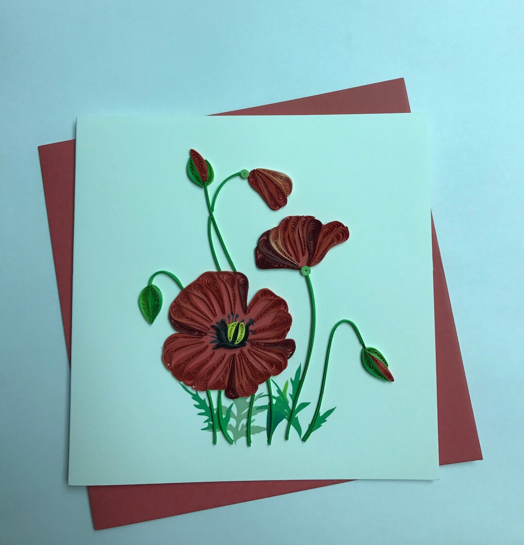 Poppy Flower Quilling Greeting Card - Etsy