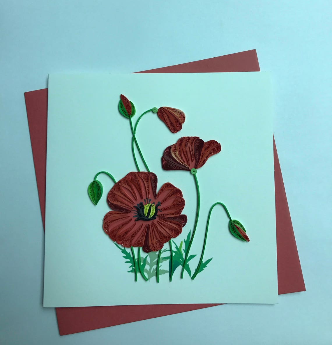 Poppy Flower Quilling Greeting Card - Etsy