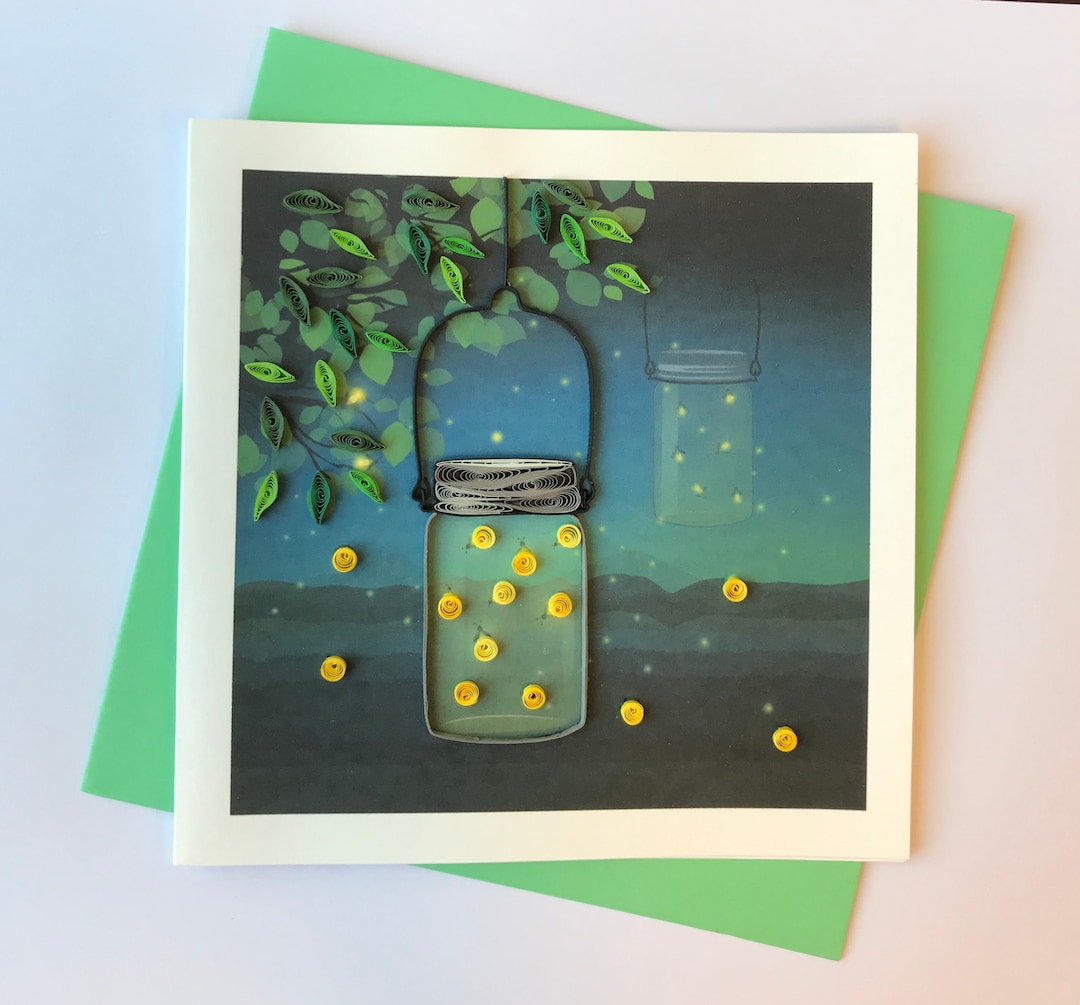 Lightning Bugs Card, Quilling Greeting Card, Handmade Greeting Card ...