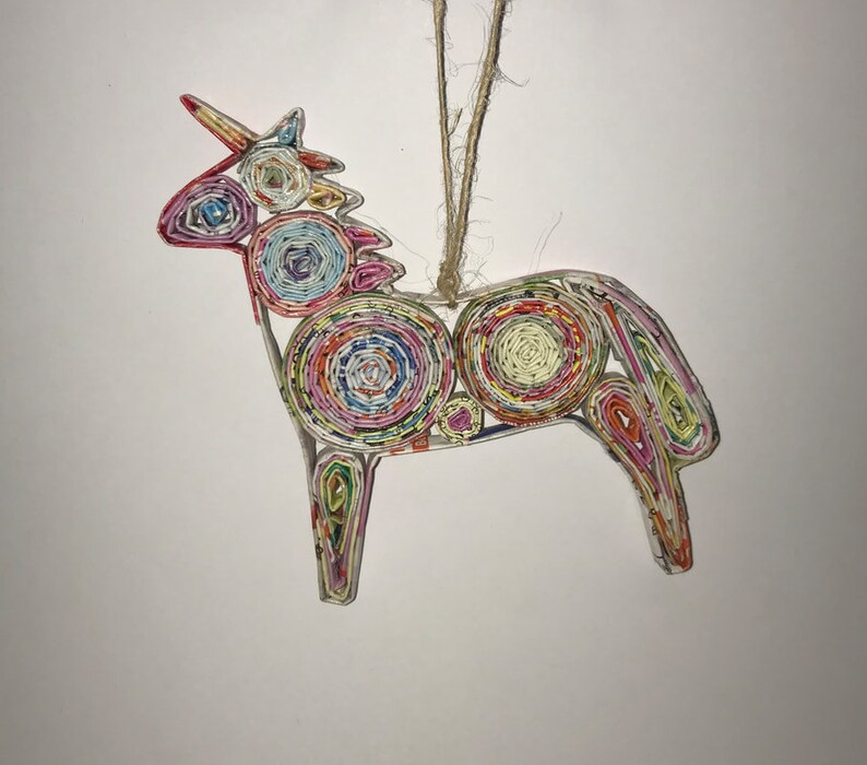 Unicorn Ornament, Eco-art, Recycled, Quilled Paper, Christmas Decor ...