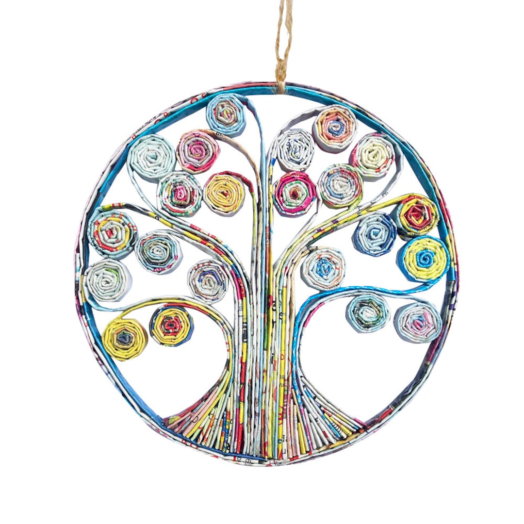 Tree Circle Ornament, Eco-art, Recycled, Quilled Paper, Christmas Decor ...