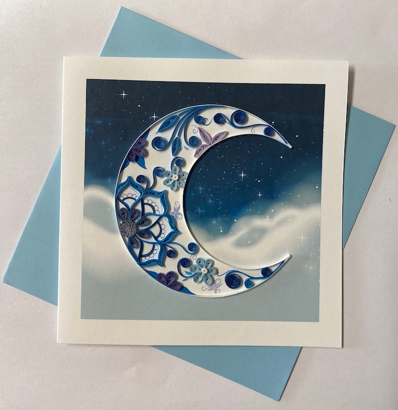 Moon Card, Quilling Greeting Card, Handmade Greeting Card, Quilling ...