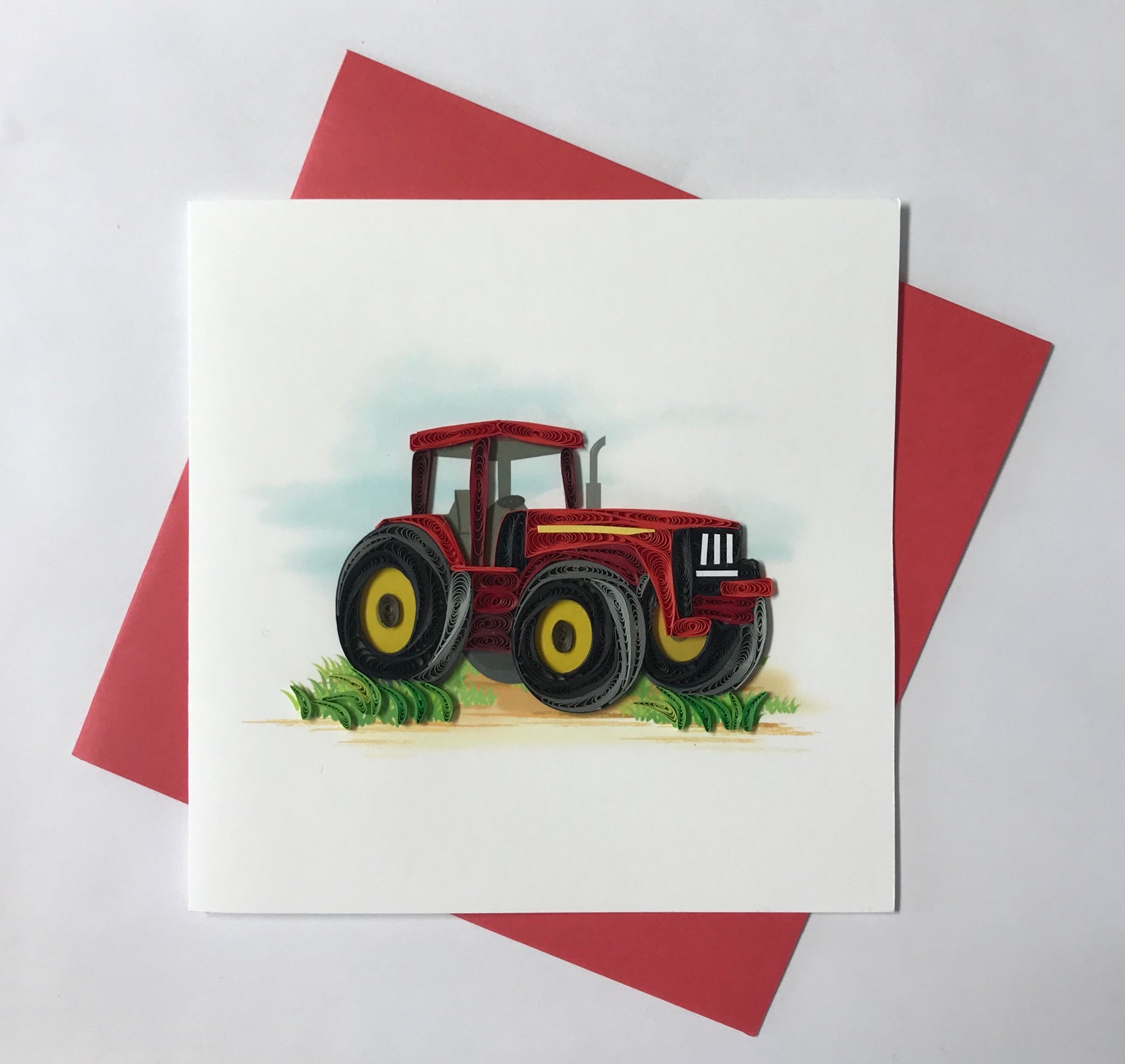 Red Tractor Quilling Greeting Card, Handmade Greeting Card, Quilling ...