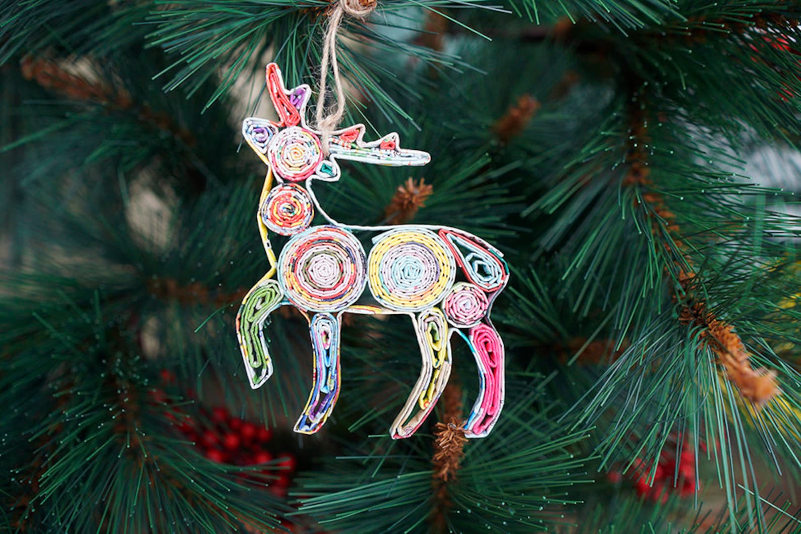 Deer Ornament, Eco-art, Recycled, Quilled Paper, Christmas Decor ...