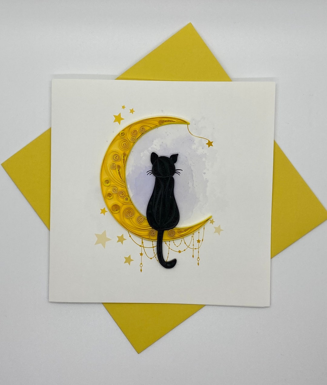 Cat on Moon Quilling Greeting Card, Handmade Greeting Card, Quilling ...