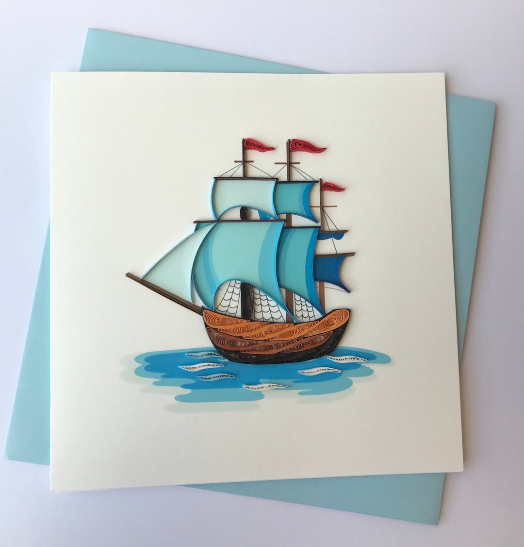 Ship Quilling Greeting Card, Handmade Greeting Card, Quilling Cards ...